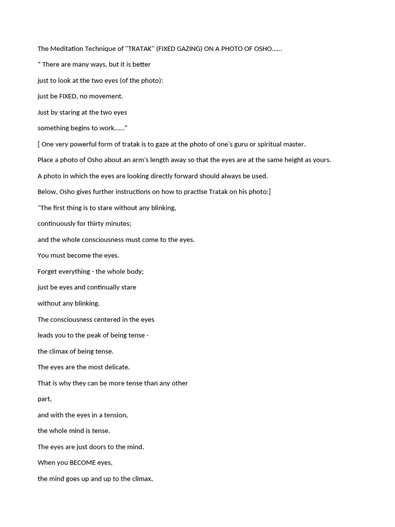 Tratak On A Photo of Osho | PDF | Mind | Rajneesh