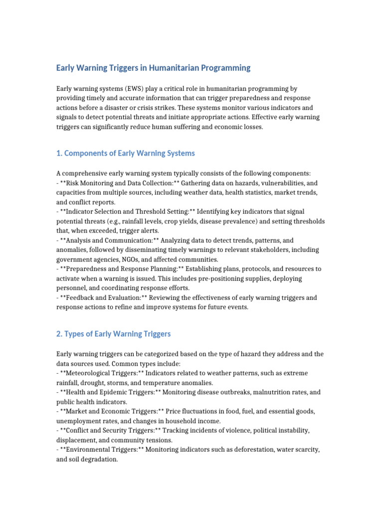 Early Warning Triggers Humanitarian Programming | PDF | Emergency ...