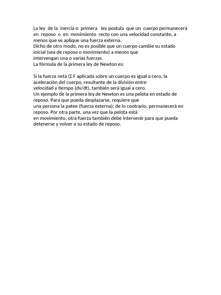 La Ley De La Inercia O Primera Ley Postula Q Pdf 