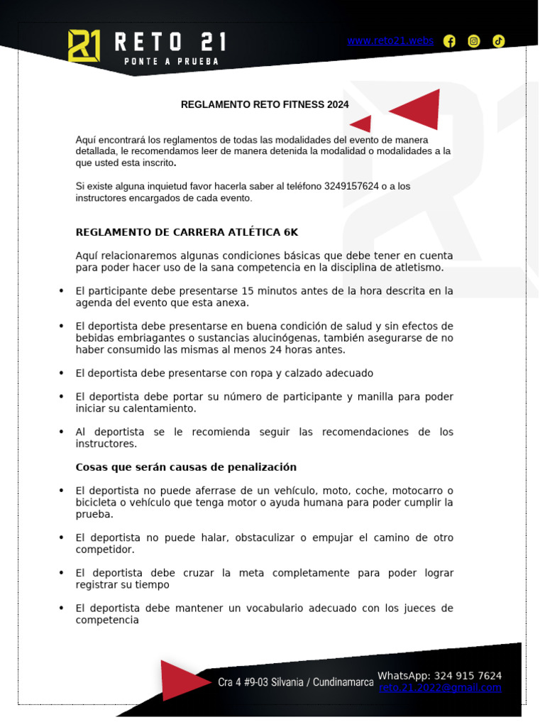 Reglamento General Reto Fitness 2024 | PDF | Entrenamiento con pesas | Ejercicio físico