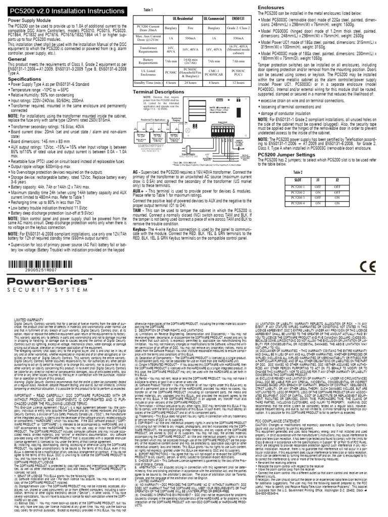 PC5200 (PC5204) Install Manual EN | PDF | Fuse (Electrical) | Power Supply