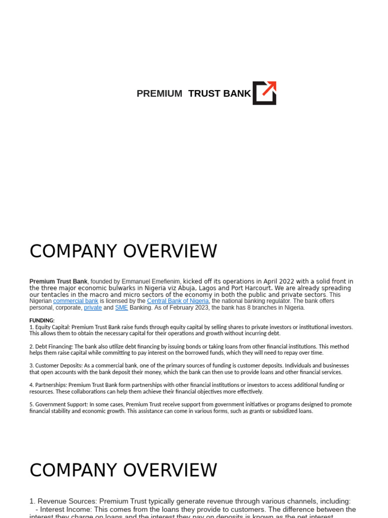 Overview of Premium Trust Bank Nigeria | PDF | Banks | Transaction Account