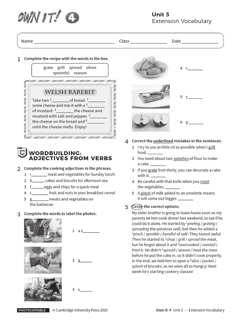 Extension Vocabulary Unit3 Without Answers | PDF | Grilling | Cakes