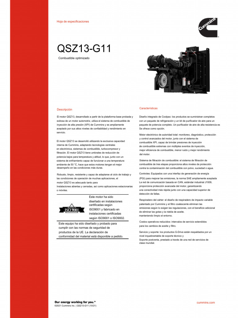 Motor Cummins QSZ13-G11 | PDF | Motores | Inyección de combustible