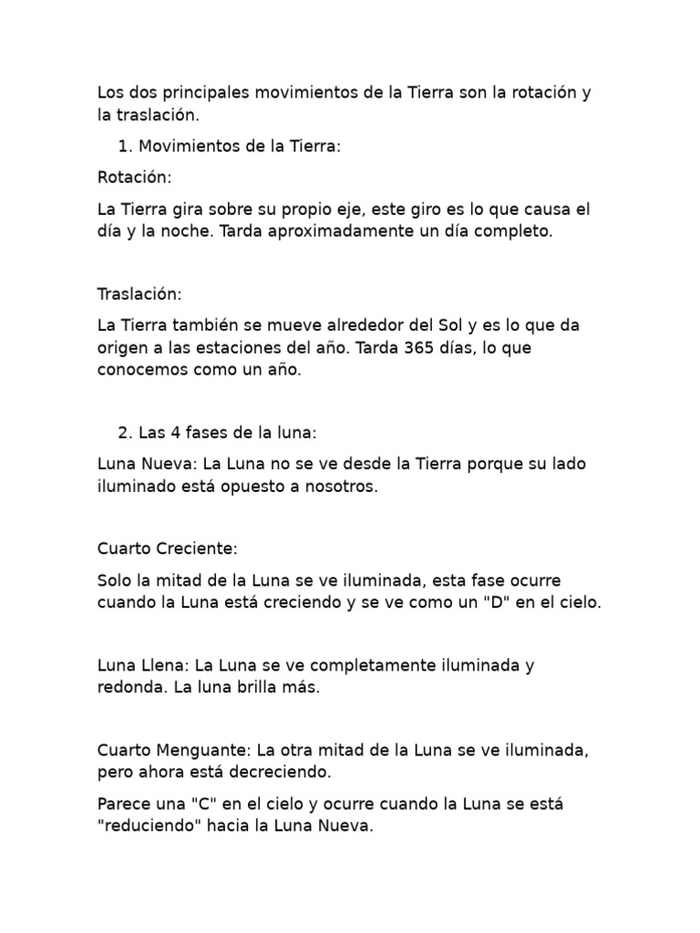 Movimientos de la Tierra y Fases Lunares | PDF