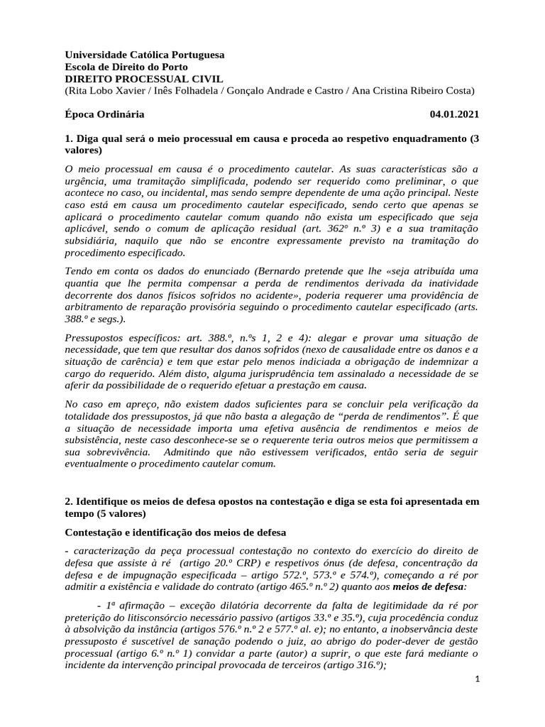 Sugestões de Resposta DPC Época Ordinária 2020-21 | PDF | Prova (jurídico) | Litisconsórcio