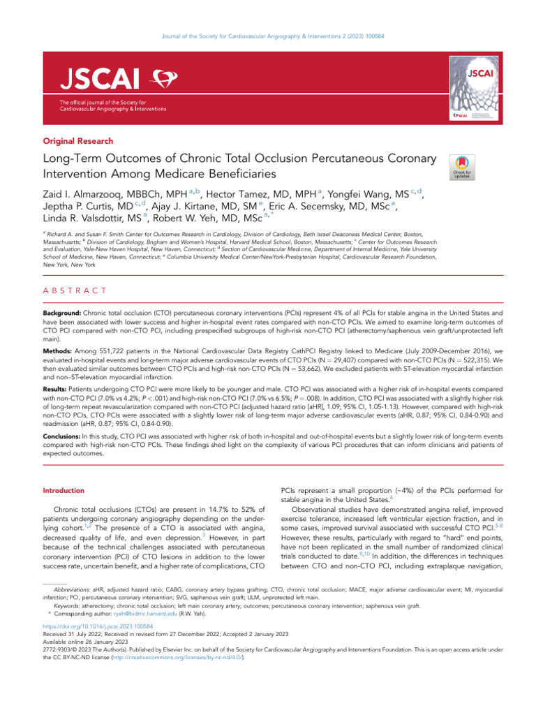 Long Term Outcomes of Chronic Total Occlusion Perc | PDF | Percutaneous Coronary Intervention ...