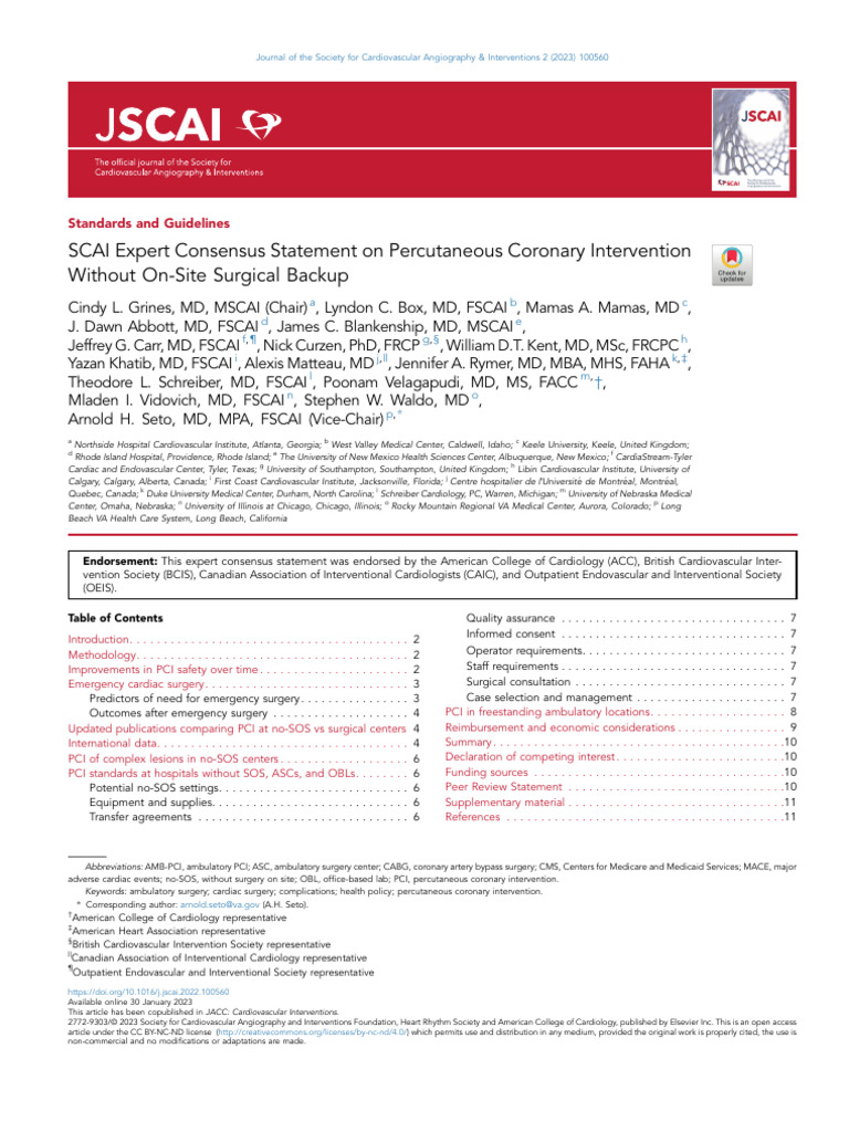 SCAI Expert Consensus Statement On Percutaneous Co | PDF | Percutaneous ...