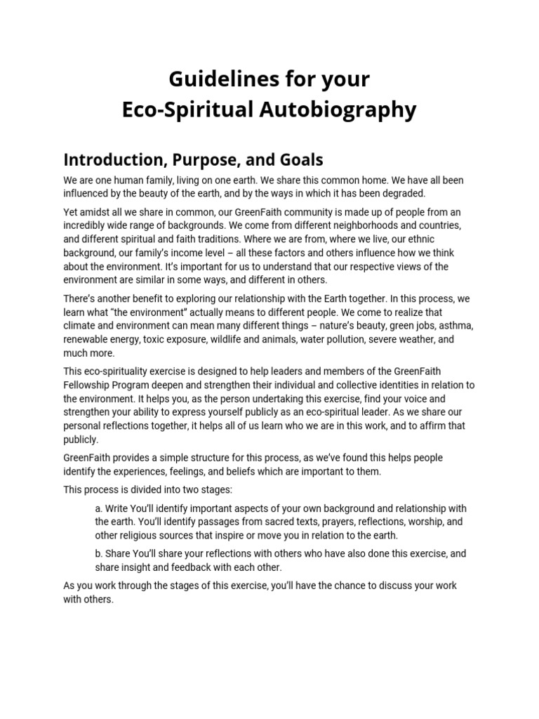 Eco-Spiritual Autobiography Guidelines | PDF | Spirituality | Prayer