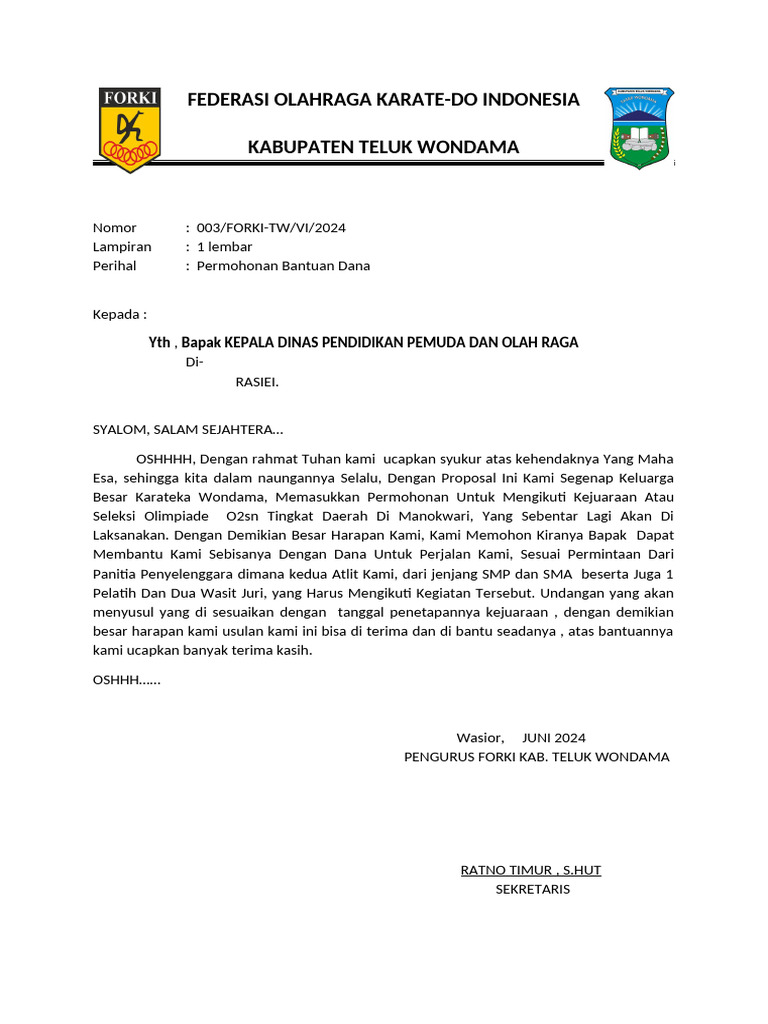 PERMOHONAN PROPOSAL KEGIATAN O2sn MKW | PDF
