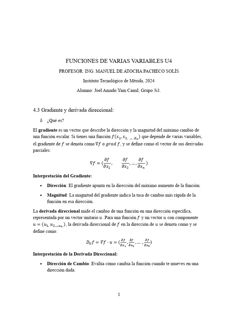 Funciones de Varias Variables U4 | PDF | Degradado | Tangente