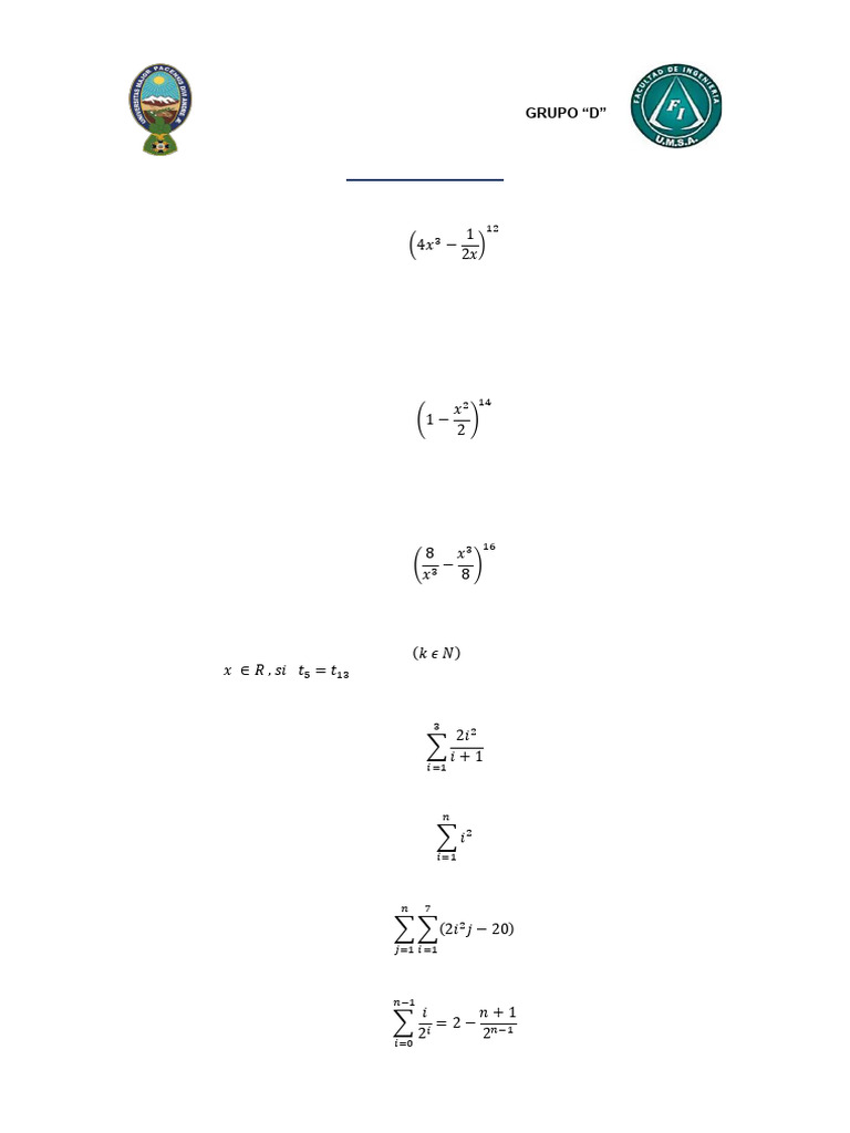 Práctica de Álgebra I: Desarrollo y Sumas | PDF