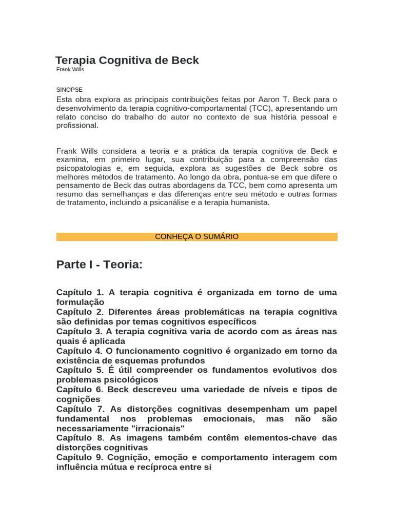 Terapia Cognitiva de Beck | PDF | Terapia cognitiva comportamental | Pensamento