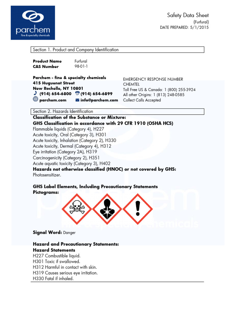 Ghs Furfural Msds | PDF | Toxicity | Personal Protective Equipment