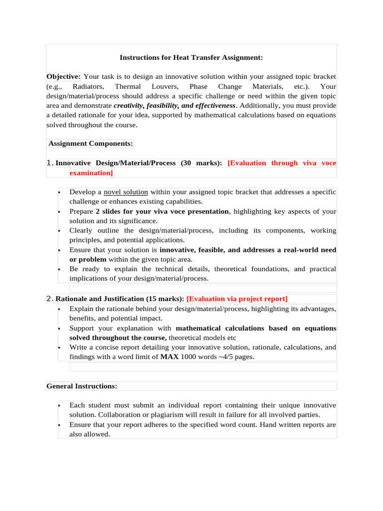 Instructions For Heat Transfer Assignment | PDF | Creativity | Thesis