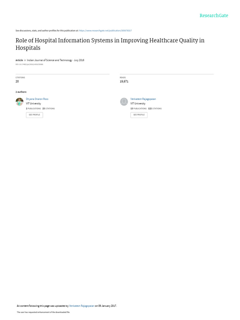 Role of Hospital Information Systems in Improving | PDF | Hospital ...