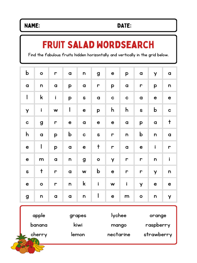 Healthy Foods Wordsearch Activity Worksheets in Simple Bold Printable ...