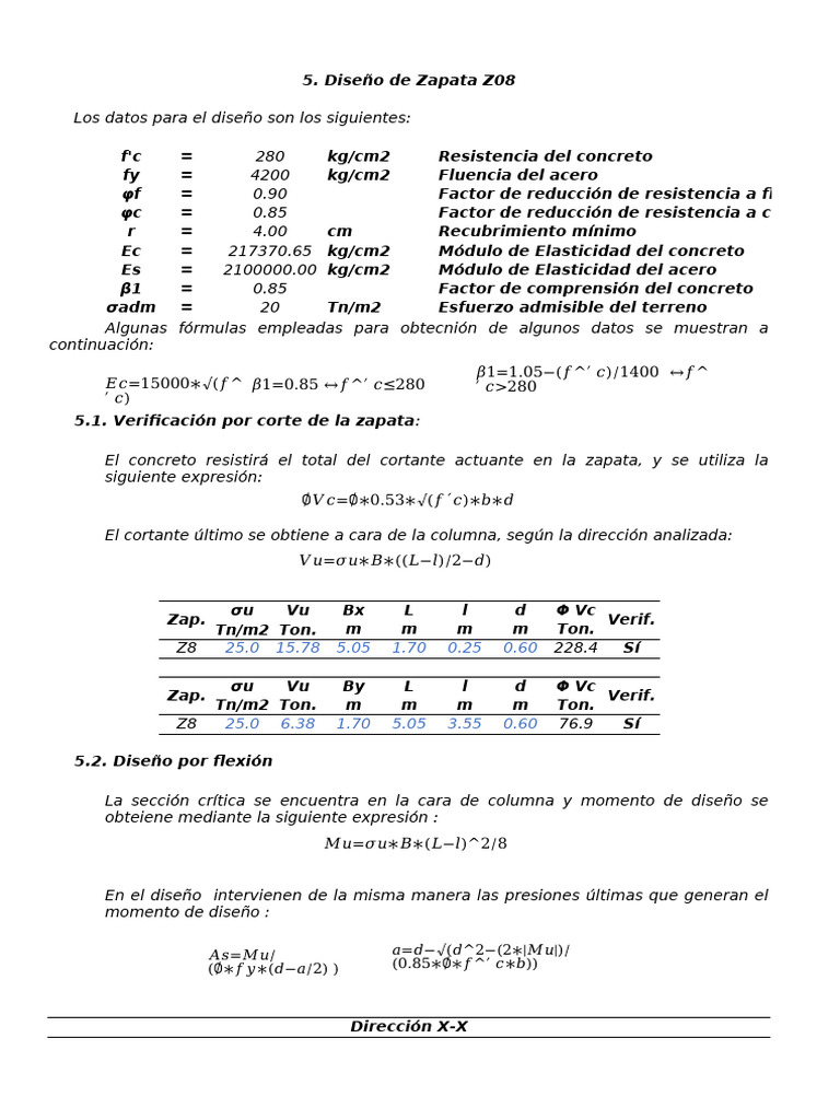 Diseño de Zapata Z08: Cálculos y Verificación | PDF | Ingeniería de ...