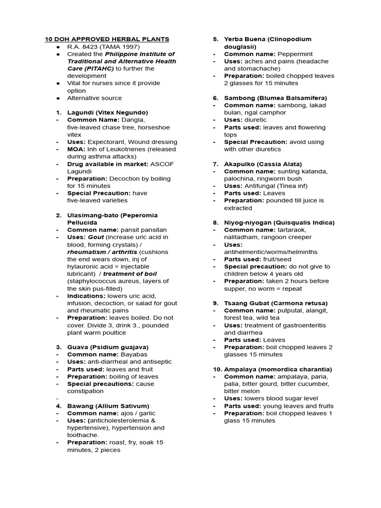 Biochemistry 10 Doh Approved Plants 1 | PDF