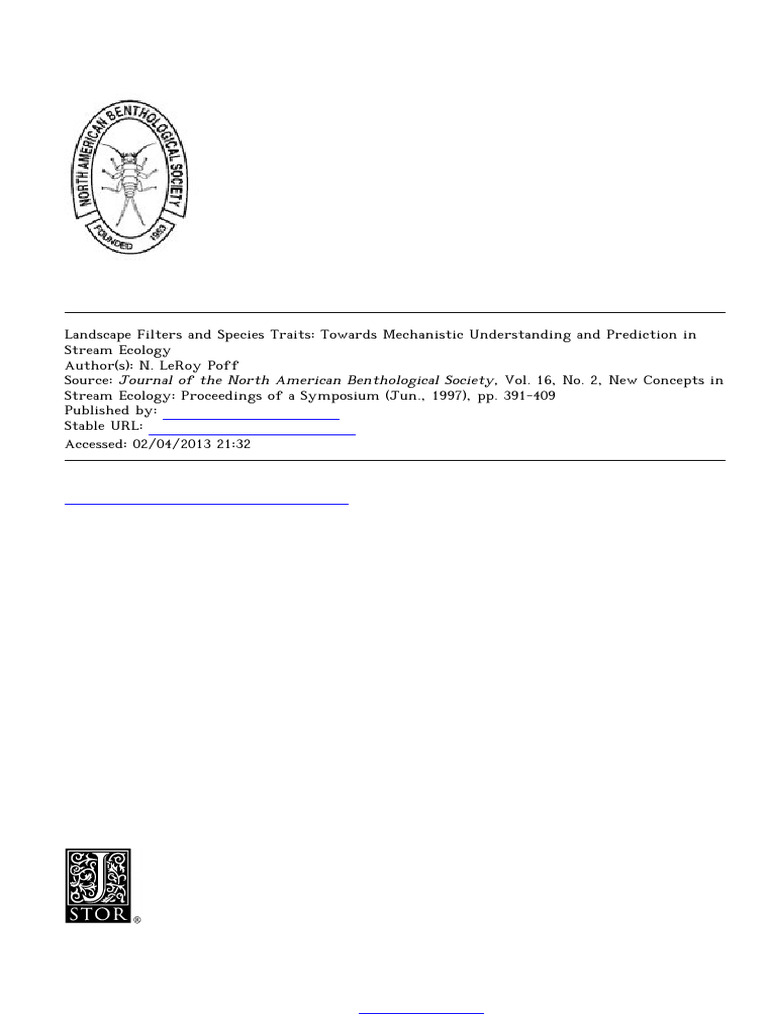 Poff. Landscape Filters and Species Traits | PDF | Ecology | Ecological ...