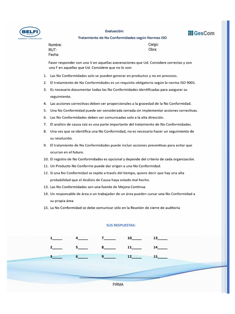 Evaluacion Curso NC Belfi Sept 2024 | PDF