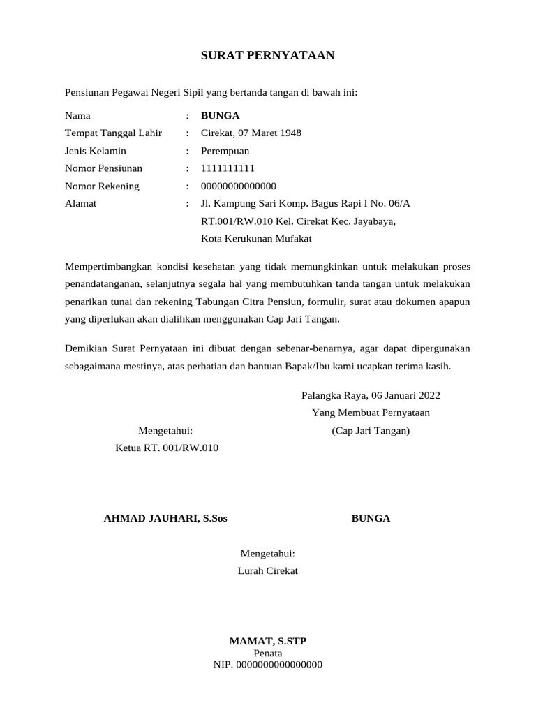 Contoh Surat Pernyataan Menggunakan Cap Ibu Jari | PDF