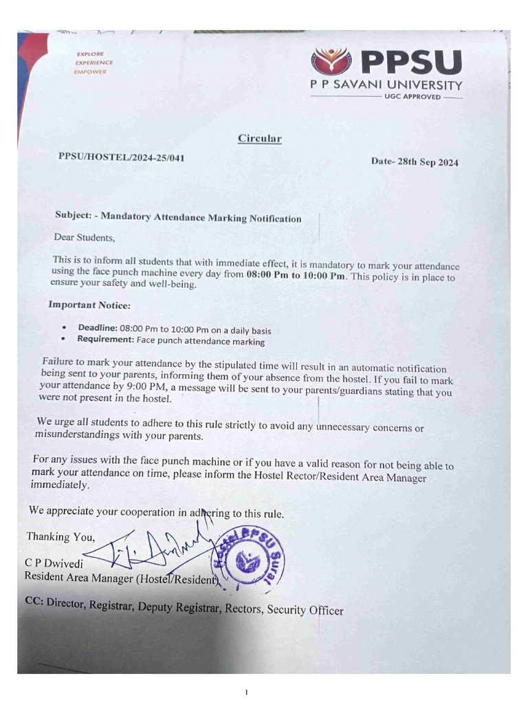 Mandatory Attendance Marking Notifi | PDF