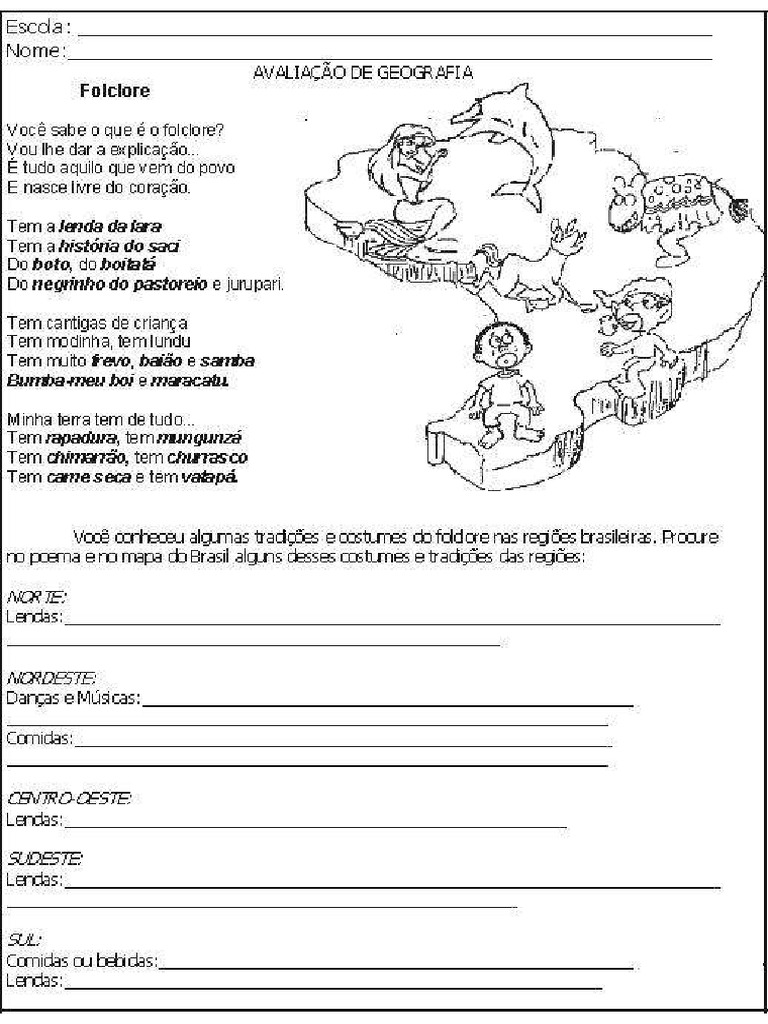 Avaliacao de Geografia Sobre o Folclore Imprimir 2 | PDF