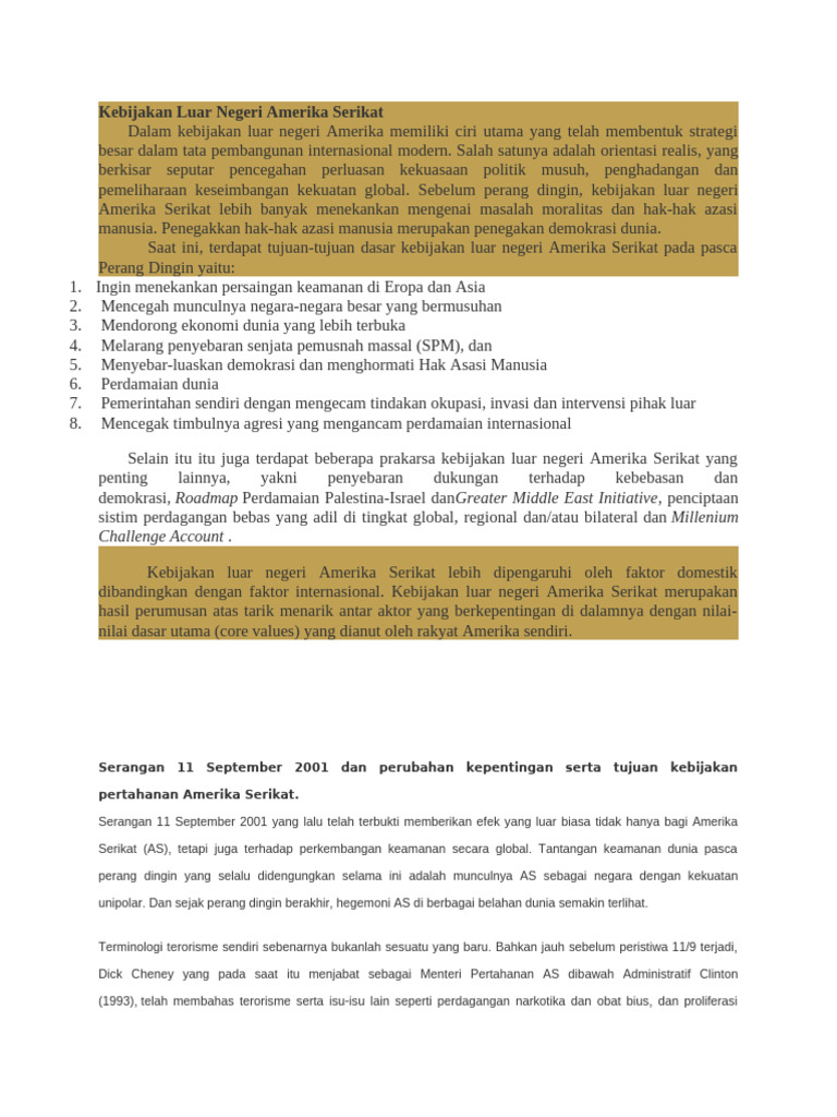 Kebijakan Luar Negeri Amerika Serikat | PDF