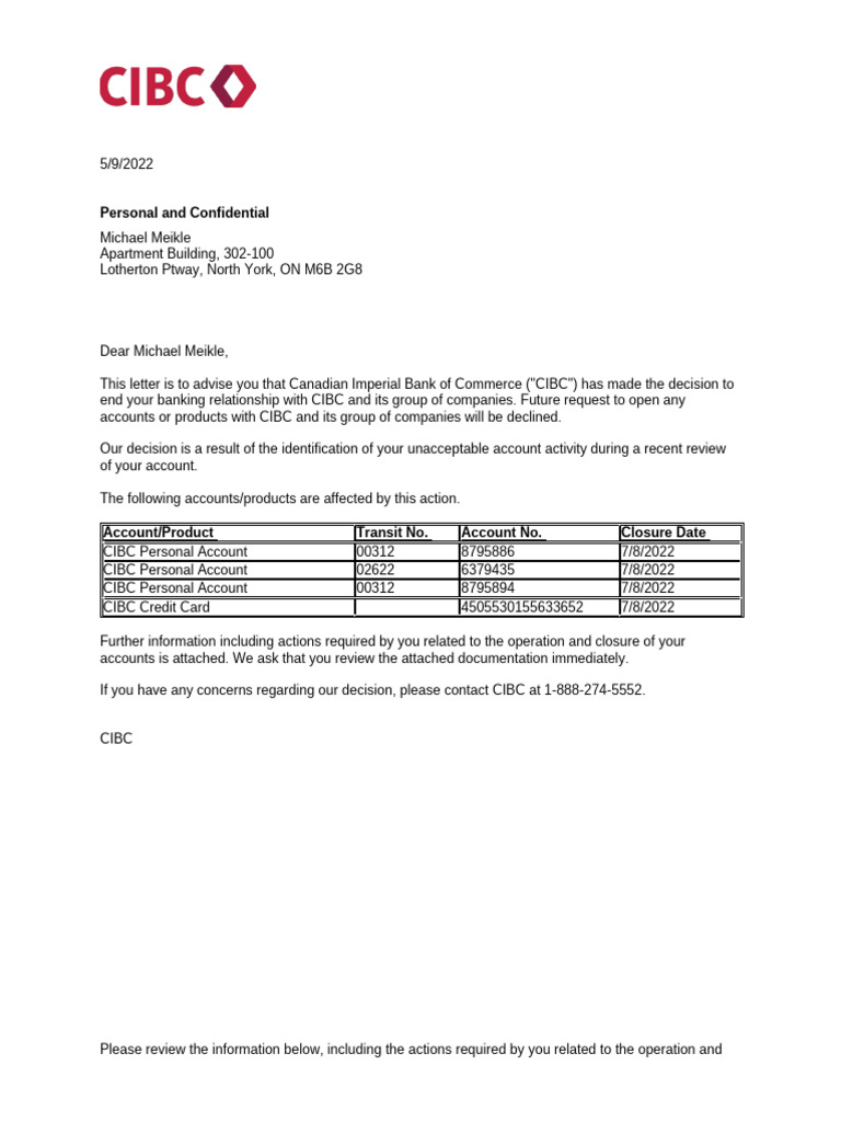 Letter of Closure 2 | PDF | Credit Card | Payments