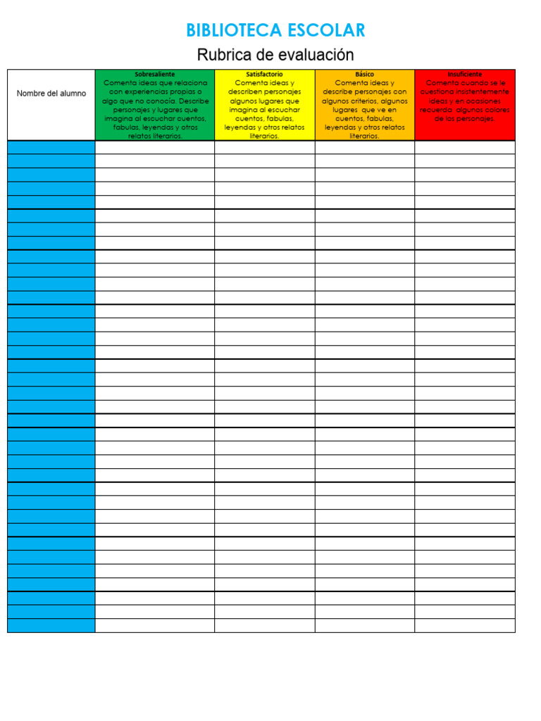 Rubrica de Evaluación BIBLIOTECA ESCOLAR | PDF