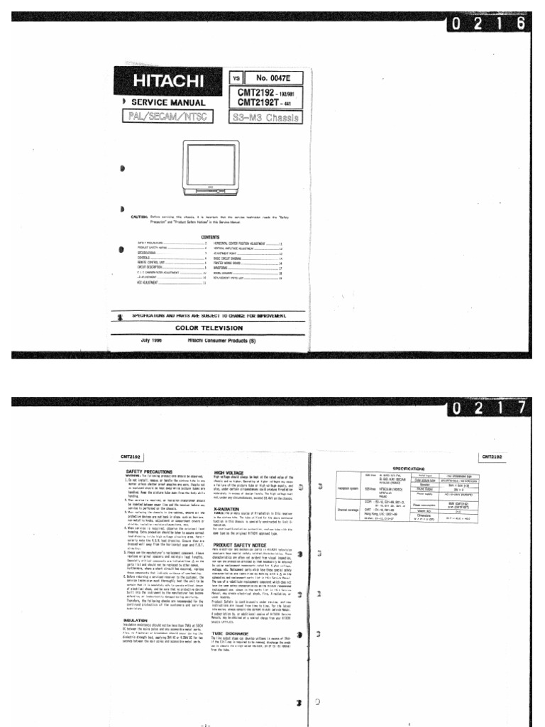 Hitachi s3-m3 Chassis cmt2192 TV SM | PDF
