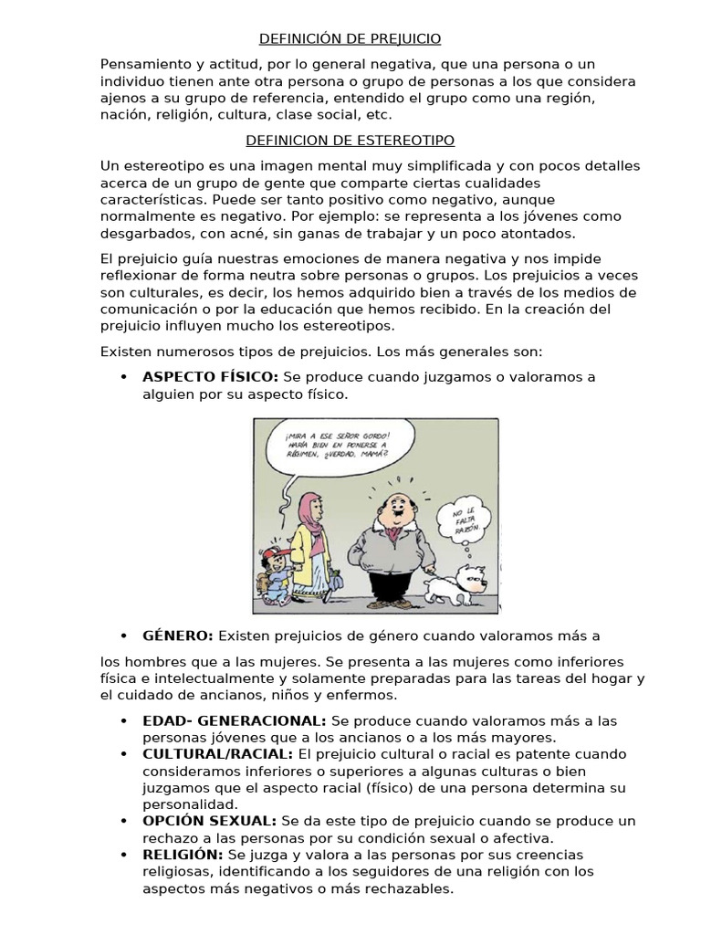 Definición de Prejuicio | PDF | Prejuicios | Estereotipos