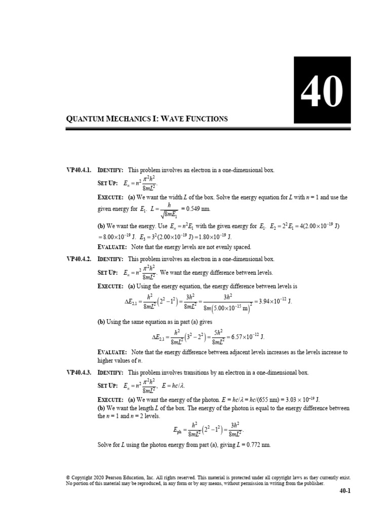 UnivPhys15 ISM ch40 | PDF | Electronvolt | Wave Function