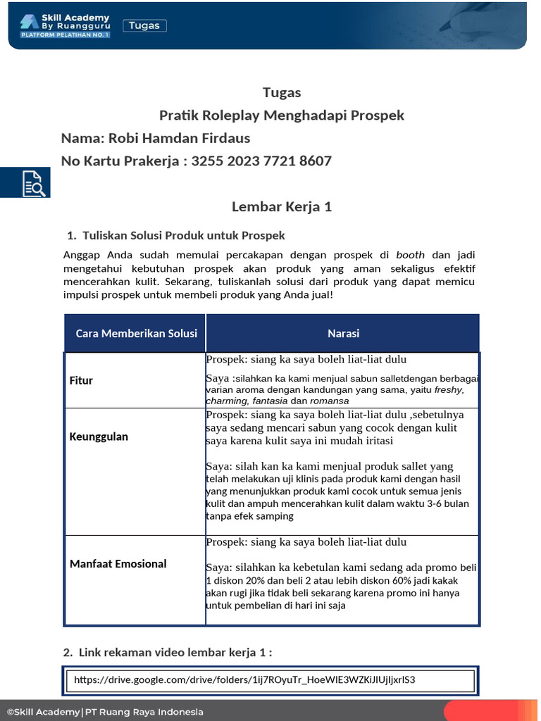 TPD Role Play Mengahadapi Prospek - Robihamdan Firdaus - 444 | PDF
