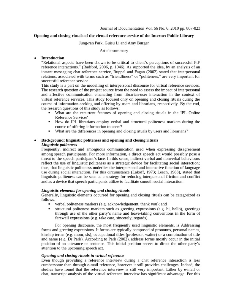Opening and Closing Rituals | PDF | Communication | Linguistics