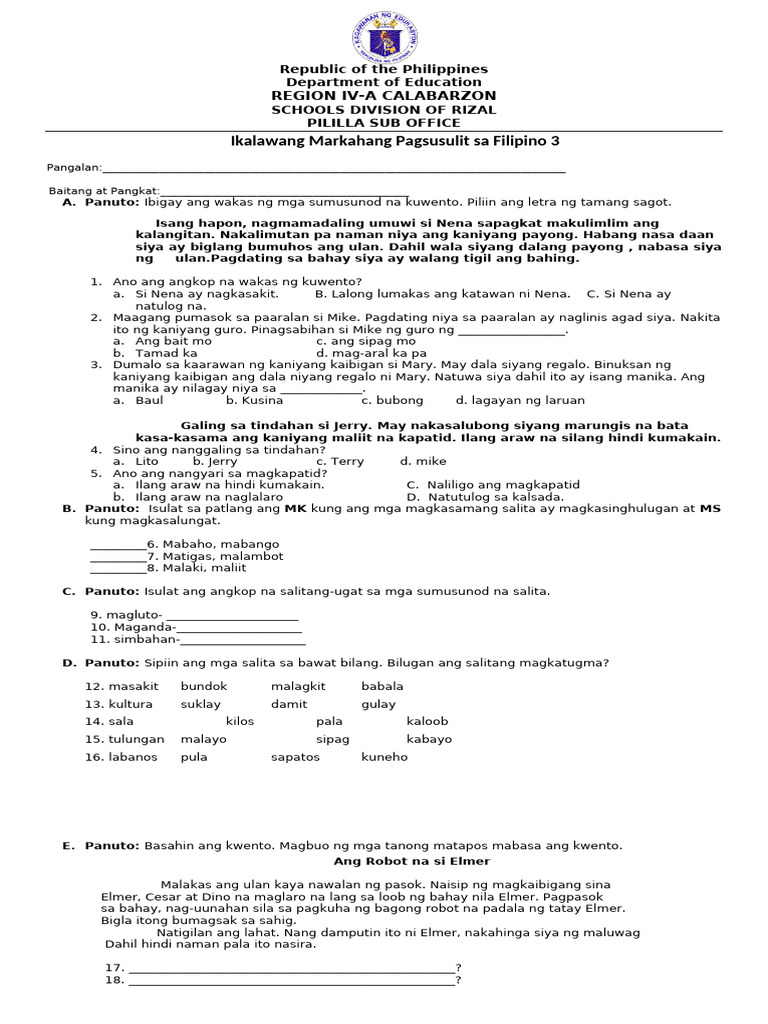 Summative Test Filipino 31 | PDF