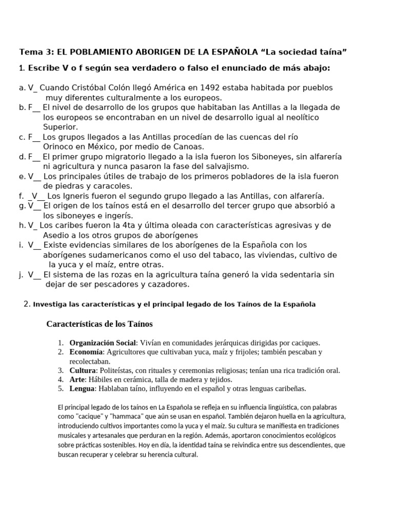 Sociedad Taína: Cultura y Legado en La Española | PDF | Agricultura ...