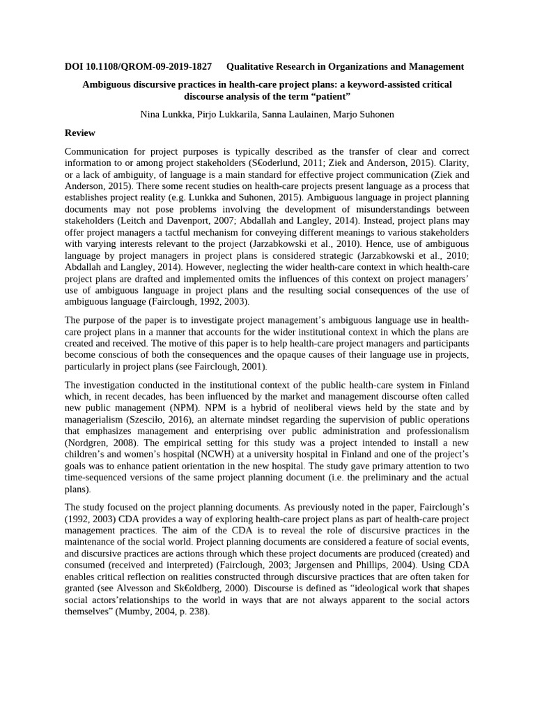 Ambiguous Discursive Practice in Health Care Project | PDF | Discourse | Health Care