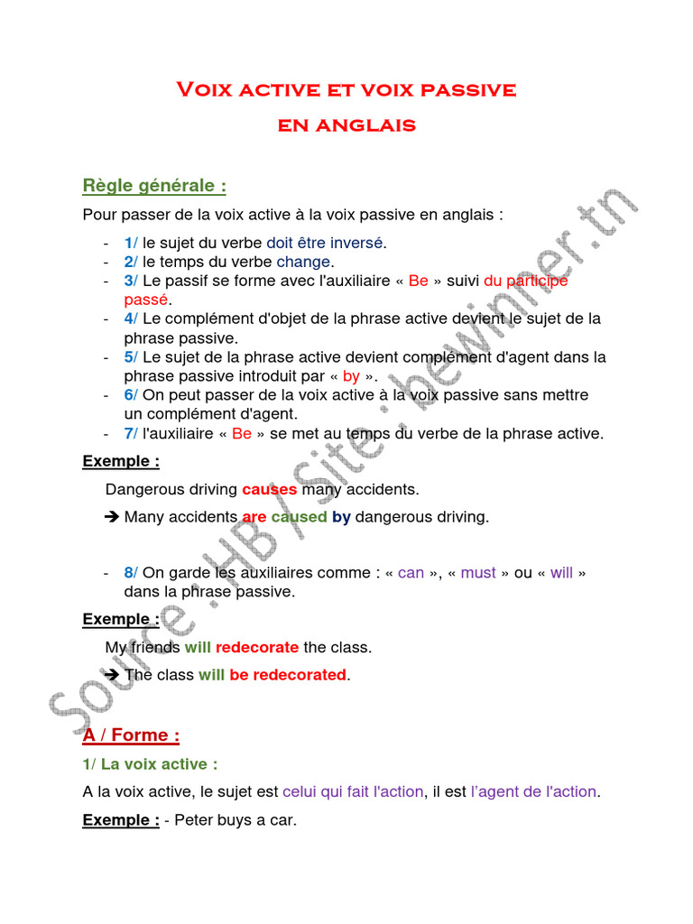 Voix active et passive en anglais | PDF | Sujet (Grammaire) | Verbe