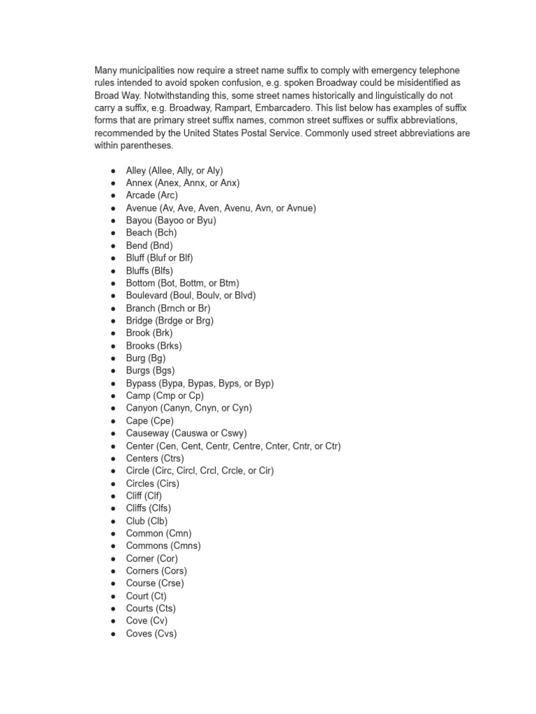 Types of Street Names in the US | PDF | Road | Road Transport