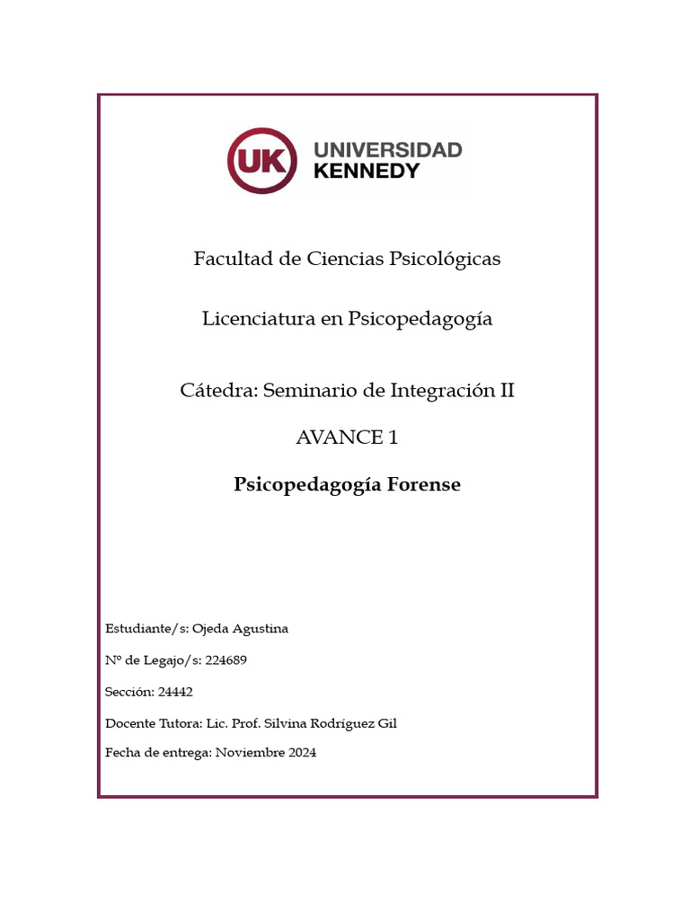 AVANCE 1 - Psicopedagogía Forense | PDF