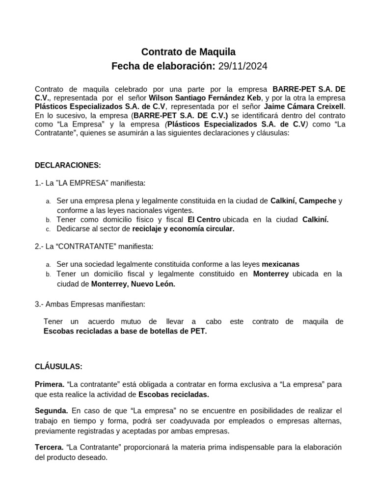 Contrato de Maquila | PDF | Business | Propiedad