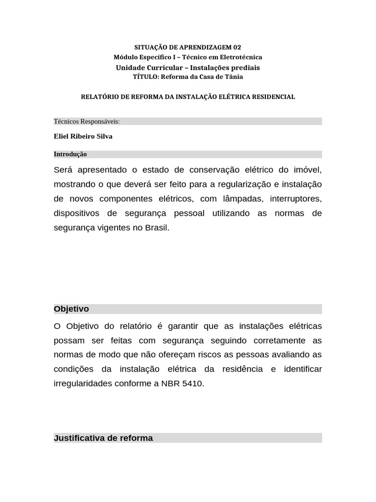 SA2 - Template - IEP - Aluno - RELATÓRIO (Eliel) | PDF | Fio (metal) | Potência (Física)