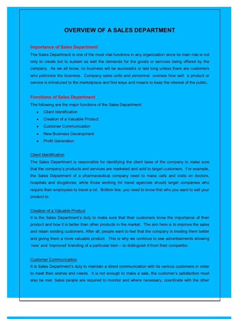 Sales Department | PDF | Sales | Strategic Management