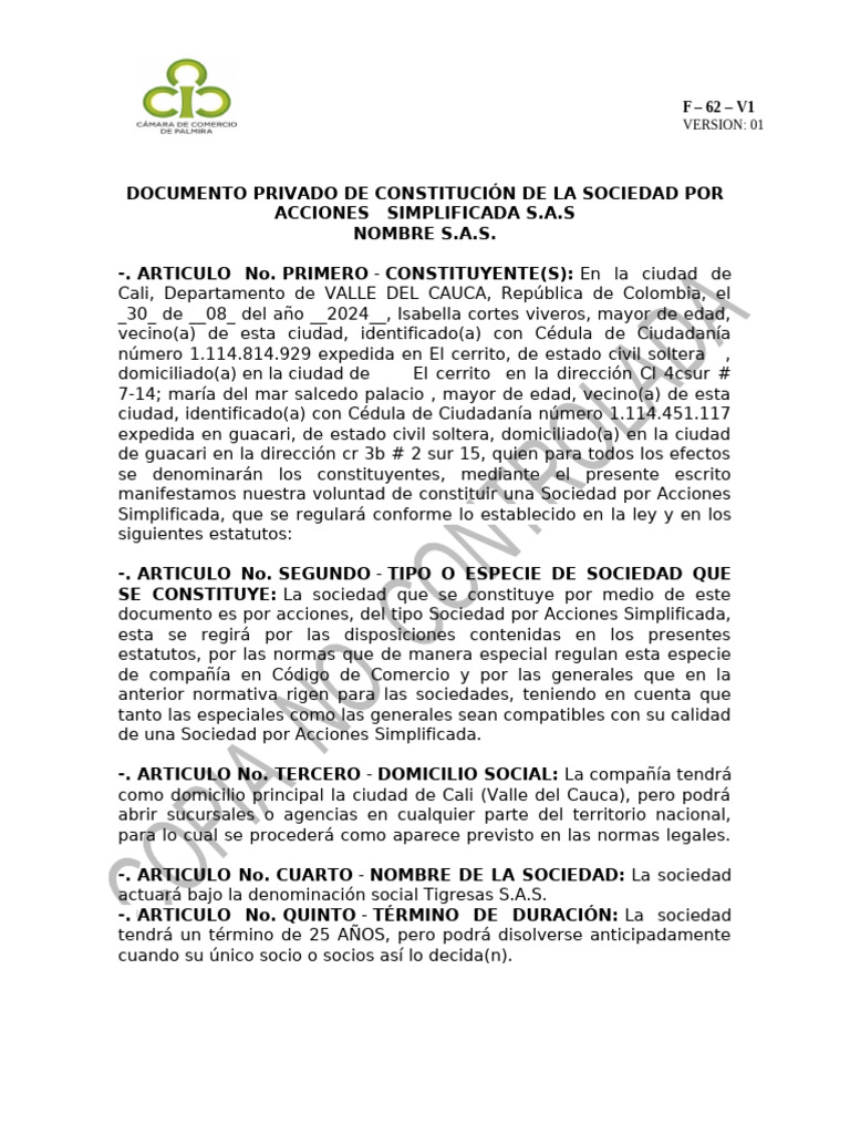 Ejemplo de Estatuto para Empresa | PDF | Alimentos | Sociedad de responsabilidad limitada