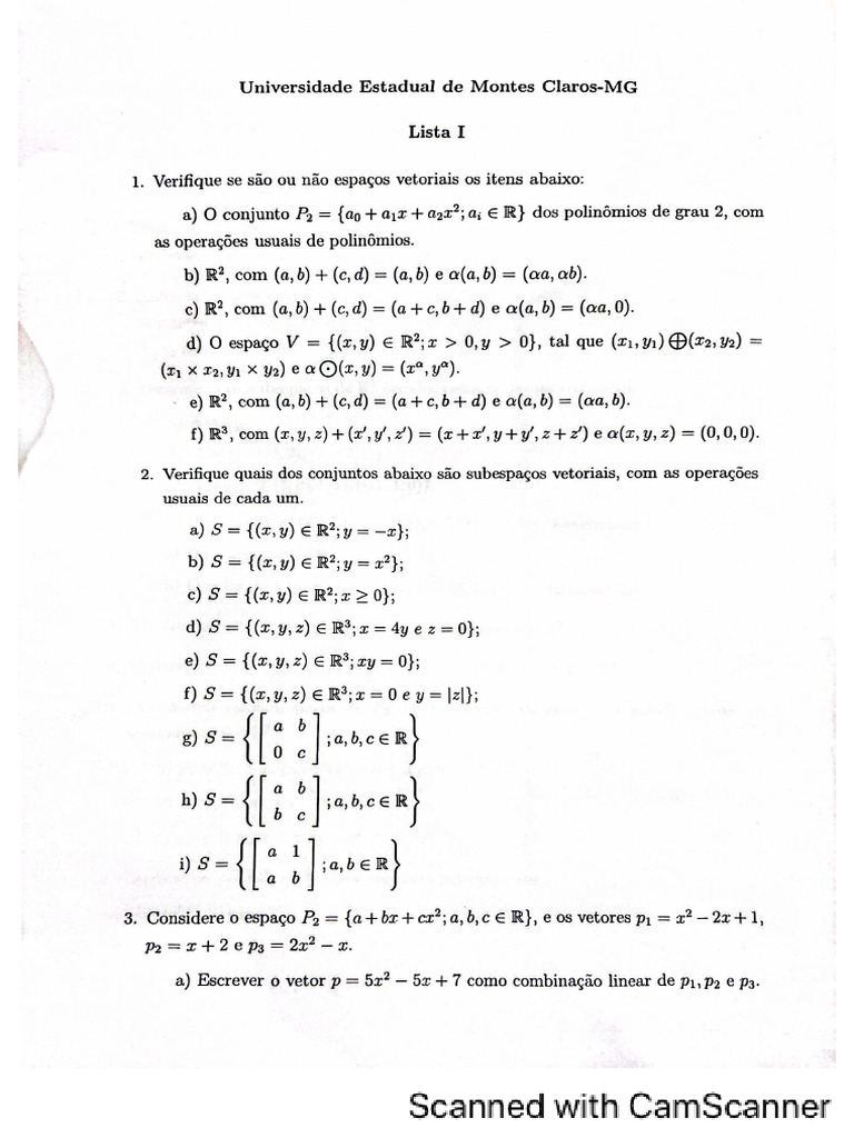 Lista 1 e Lista 2 Álgebra Linear | PDF