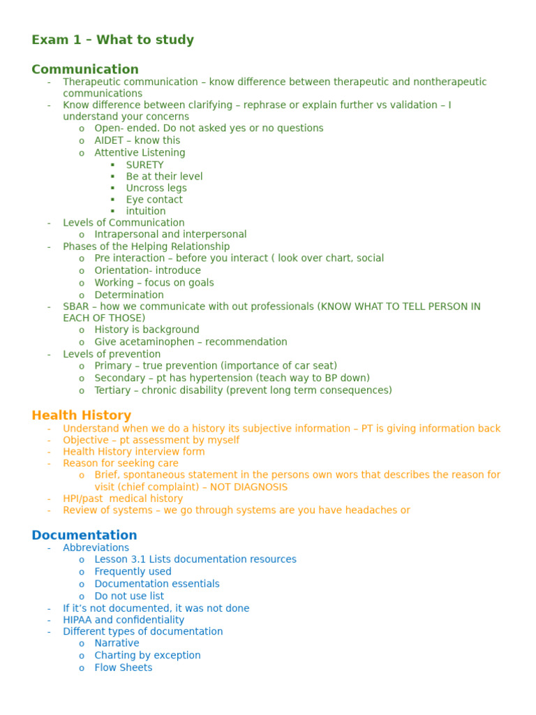 Study Guide Exam 1 | PDF | Diseases And Disorders | Health Sciences