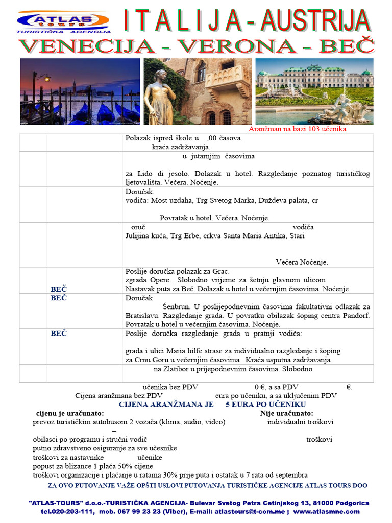 19 Gimnazija Pljevlja Ekskurzija ITALIJA AUSTRIJA 2024 | PDF