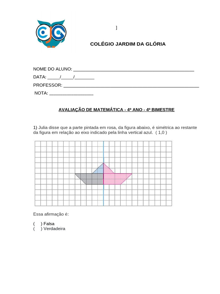 Avaliacao Matem 4 Ano 4 Bim | PDF